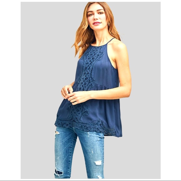 entro | Tops | Entro Boho Laser Cut Swing High Neck Cami | Poshmark